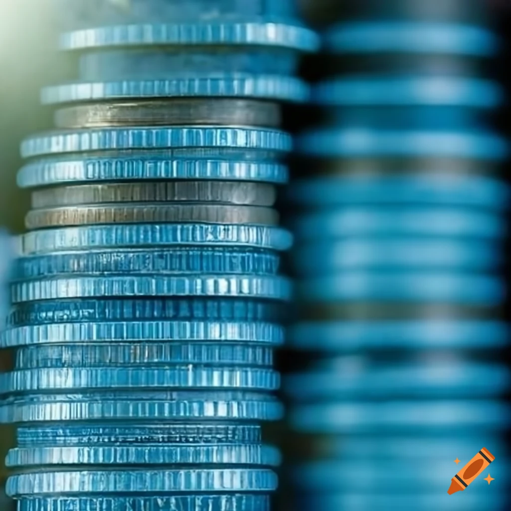 Stack of oversized sky blue metal coins on Craiyon
