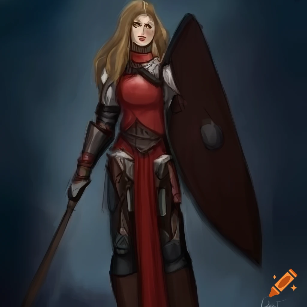 Image of a male paladin with shield and quarterstaff on Craiyon