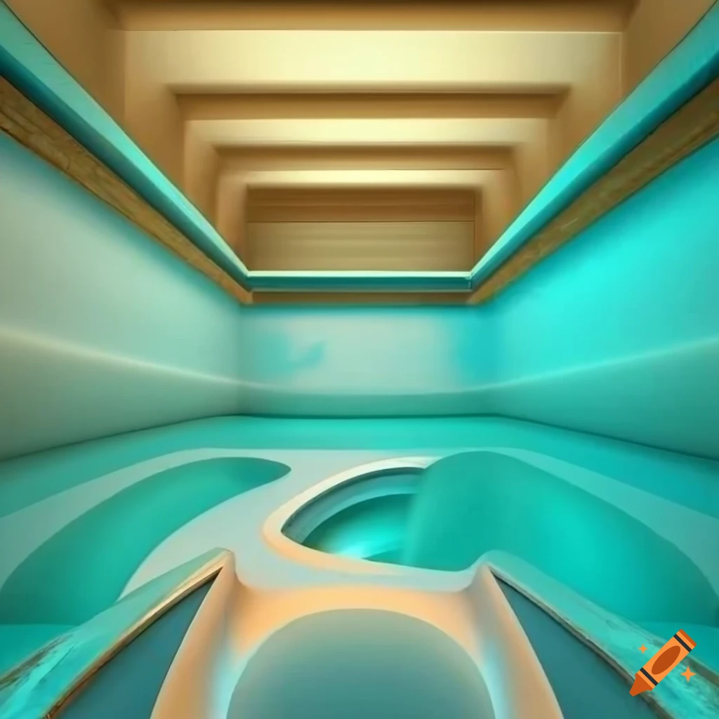 3d rendered surreal spa with pools and waterfalls on Craiyon