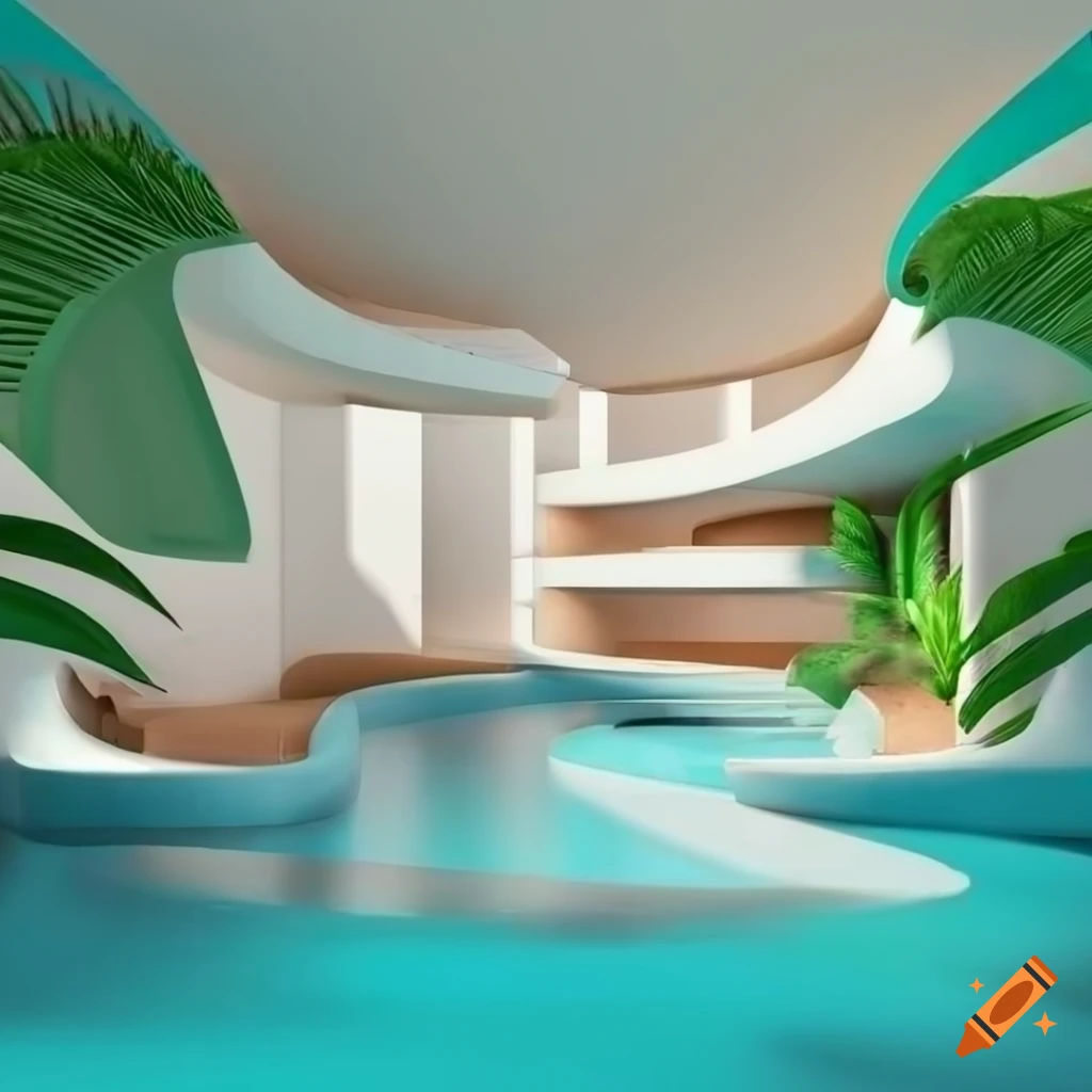 Surreal architecture with flowing forms and golden hour colors on Craiyon