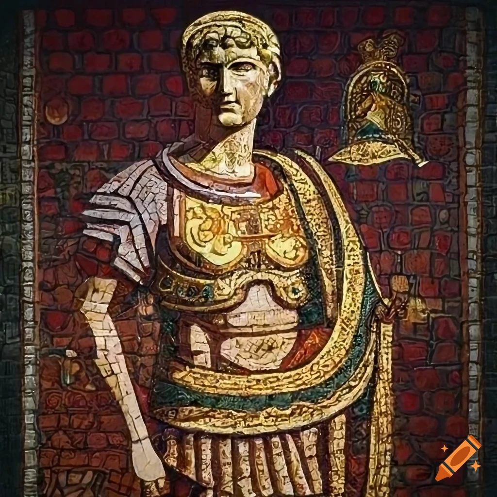Mosaic artwork of emperor trajan in armor and tunic on Craiyon