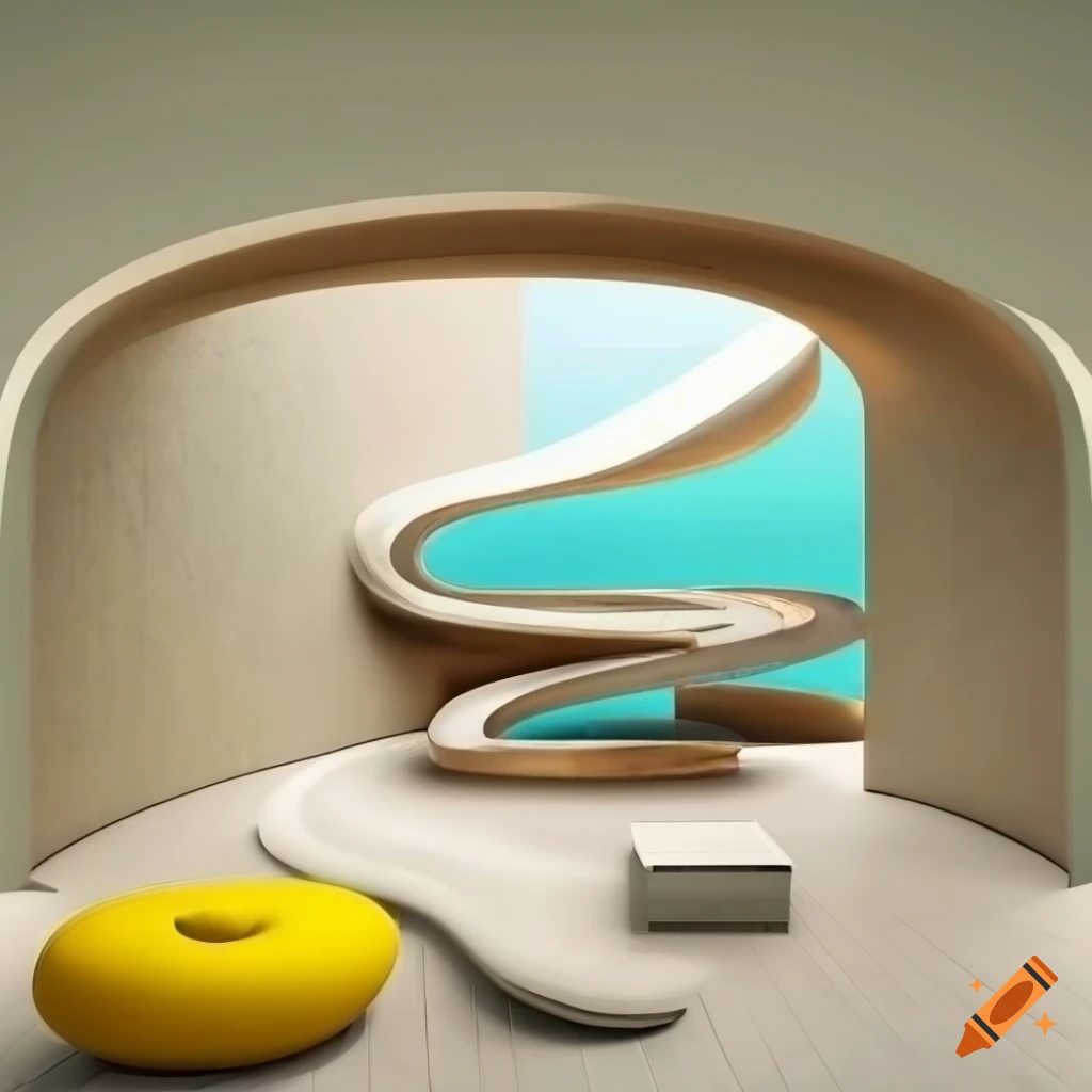 Surreal architecture living room with a pool hallway on Craiyon