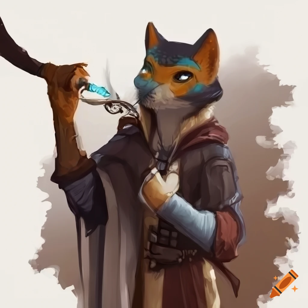 Illustration of a tabaxi rogue character on Craiyon