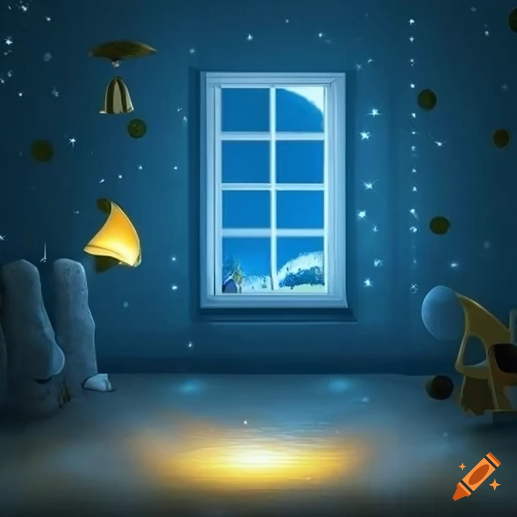 Scandinavian style girls bedroom at night on Craiyon