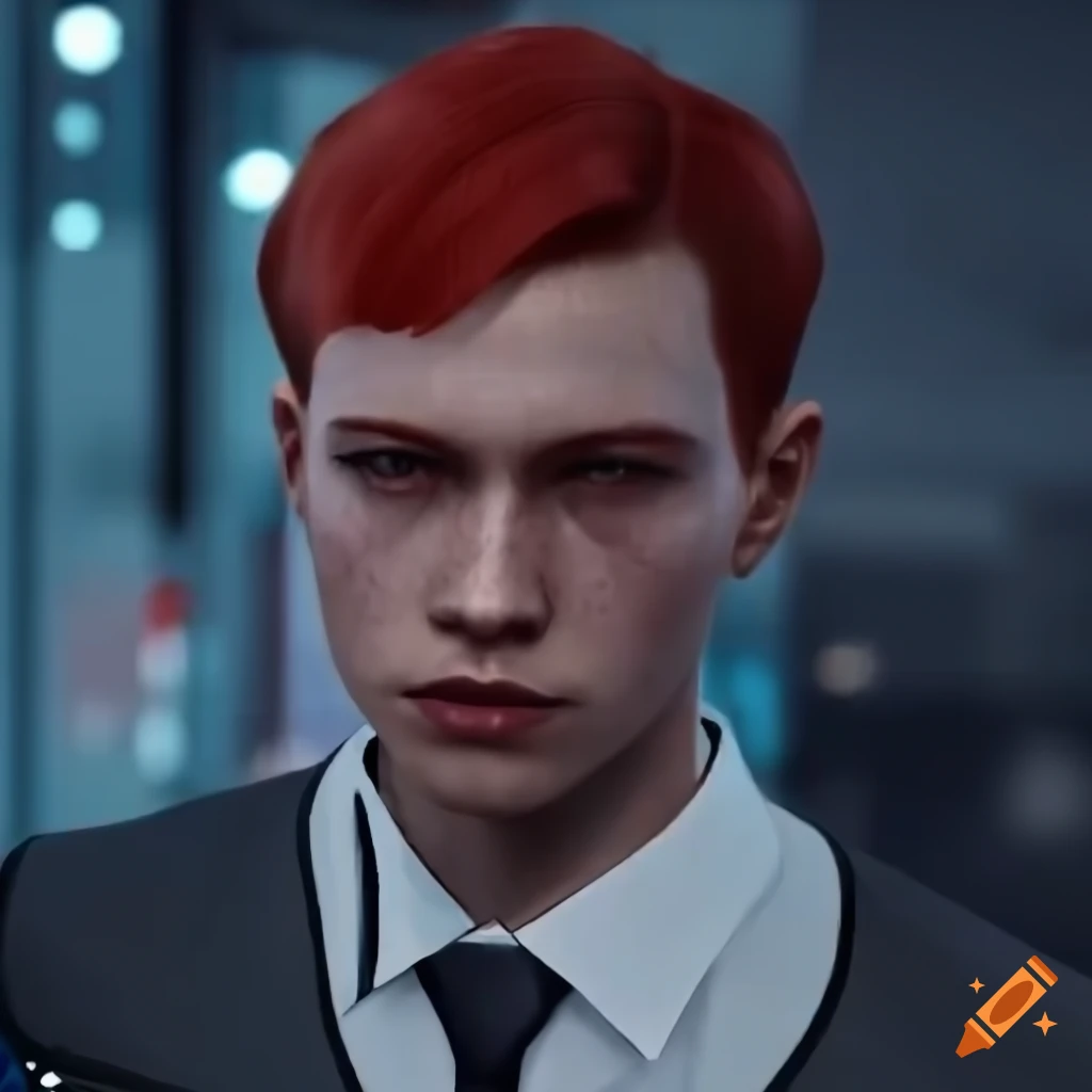 Digital artwork of an original character with red wavy hair on Craiyon