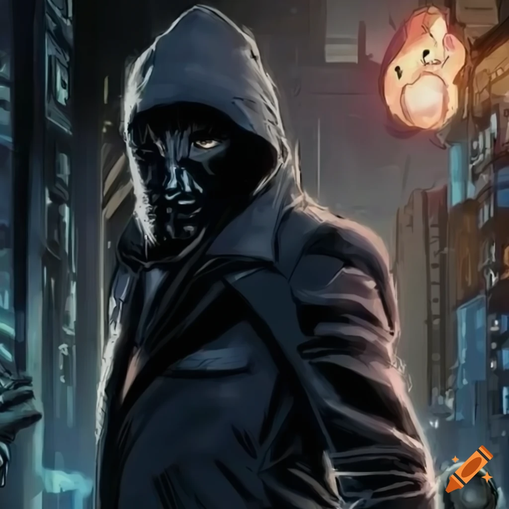 Comic book illustration of a man with gray coat and black gloves on Craiyon