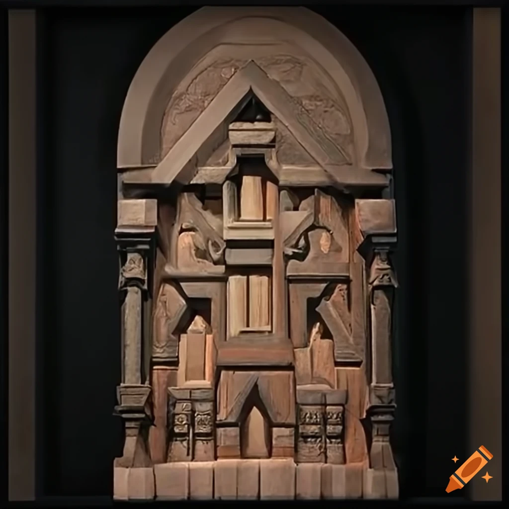 Detailed architectural carving in the style of zelda game
