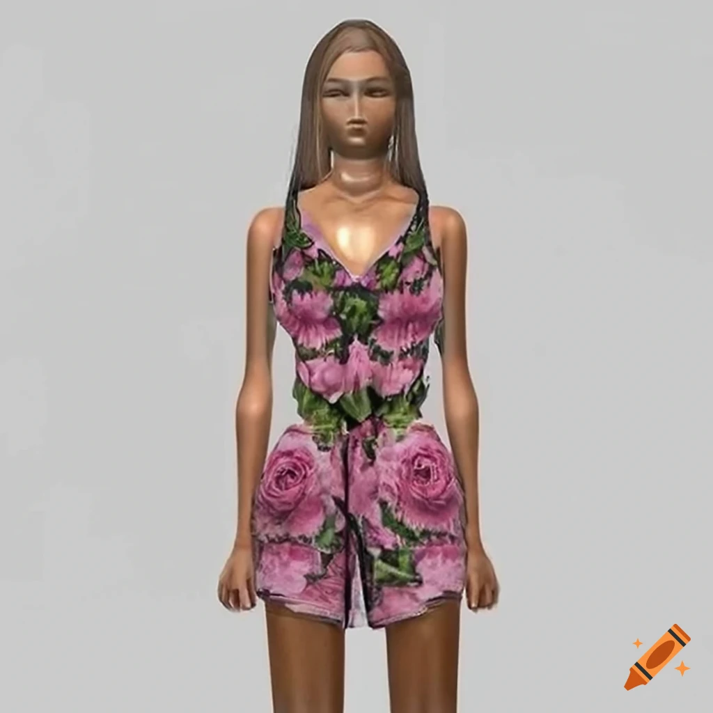 Hyper-realistic 3d image of a chiffon playsuit with rose flower print on Craiyon