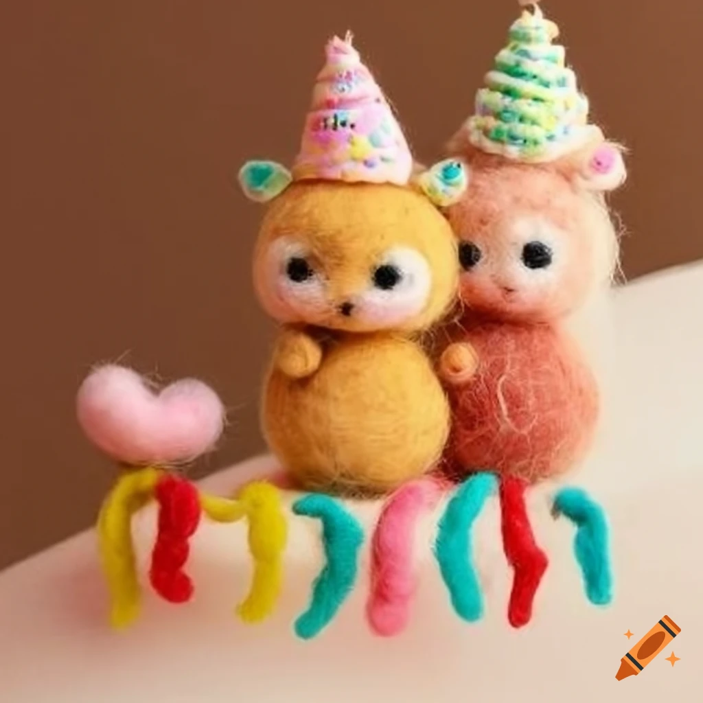 Felted wool cute fox with birthday cake on Craiyon