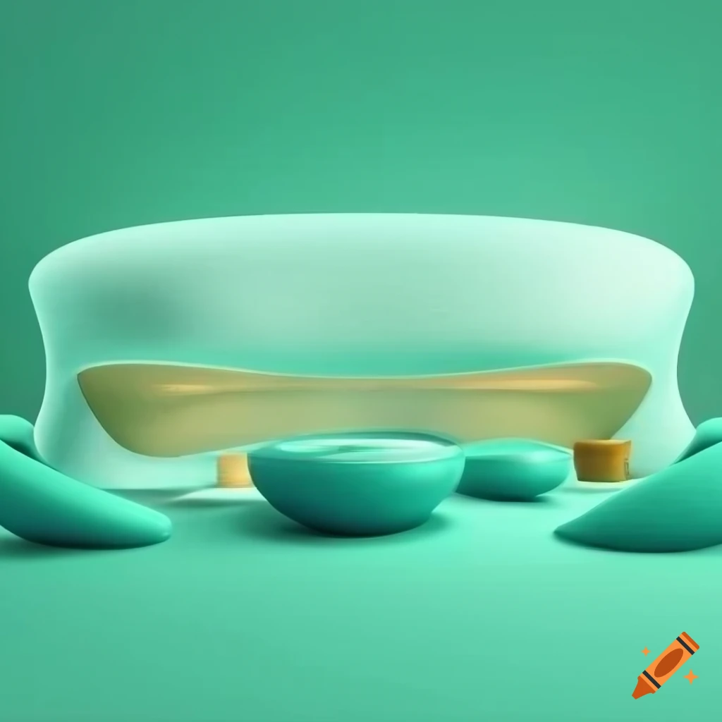 Surreal architecture living room with computer workspace and pool ...