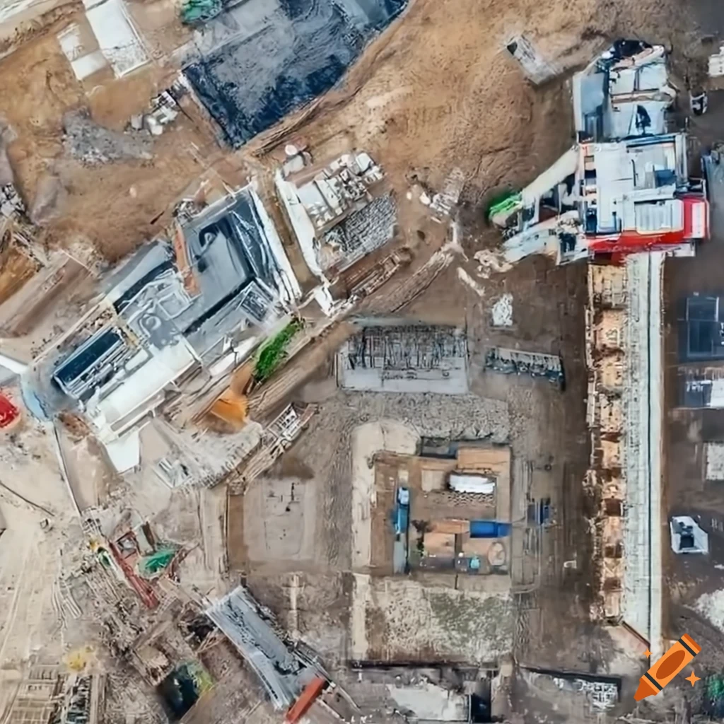 Aerial view of a drone capturing construction site for 3D modeling on ...