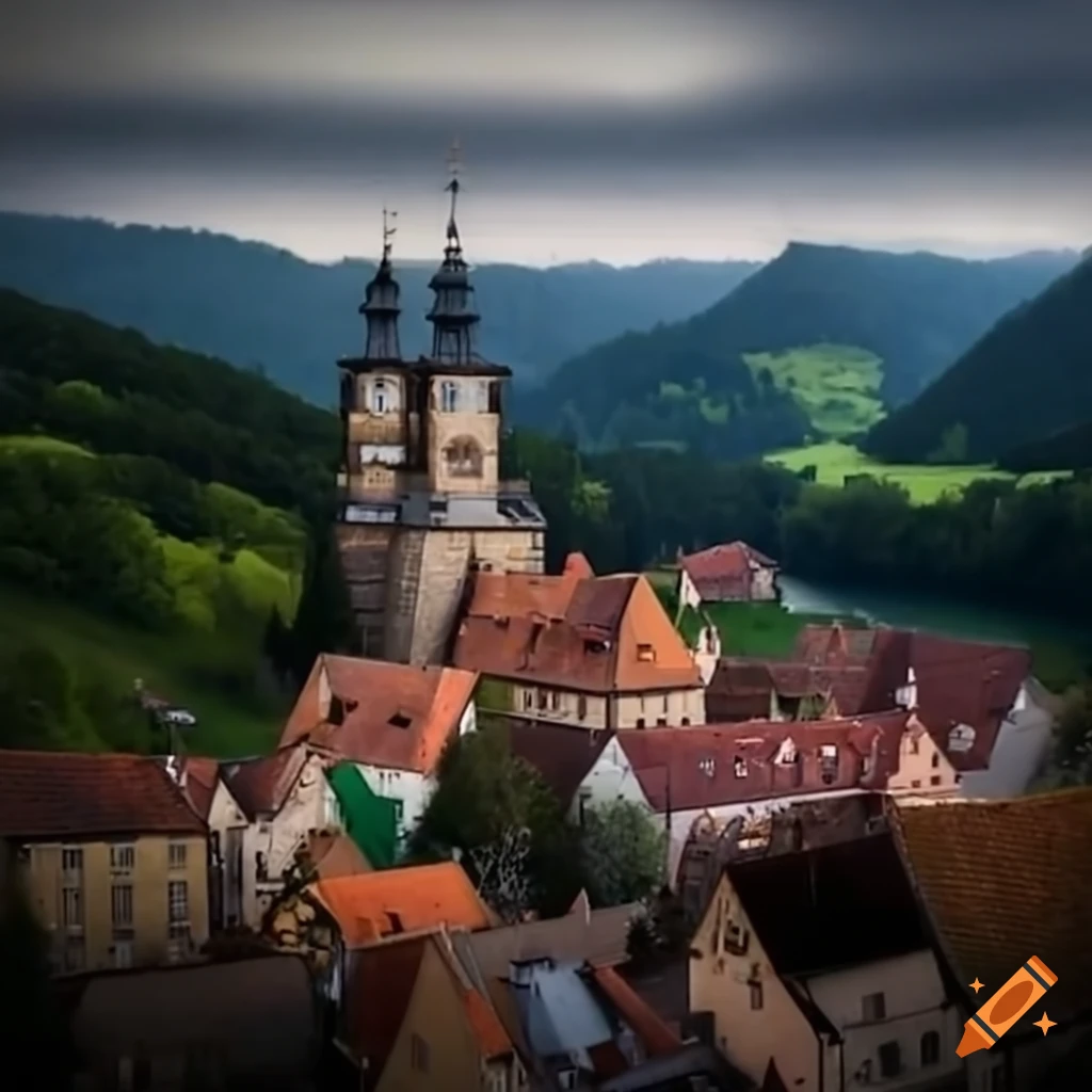 A german town surrounded by nature and industry on Craiyon