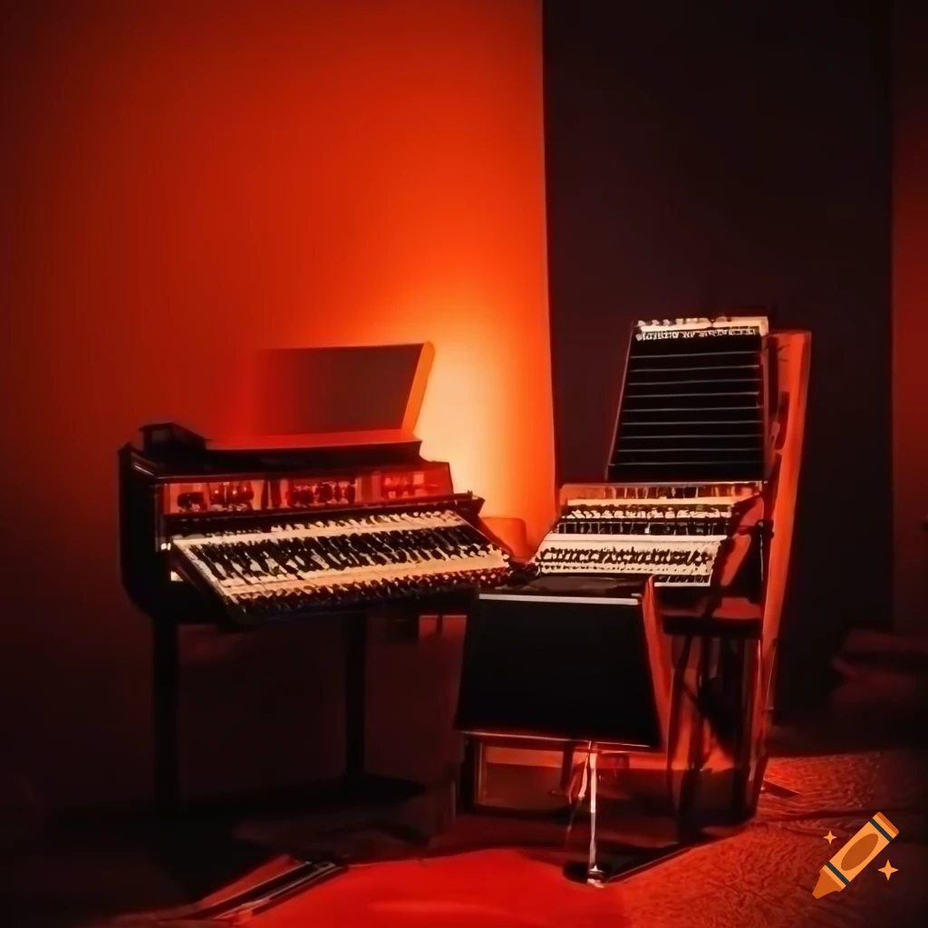 Ambient lit empty music studio with spilled soda on Craiyon