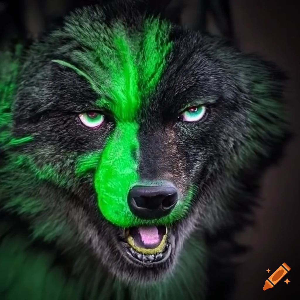 Image of a black and green hacker wolf on Craiyon