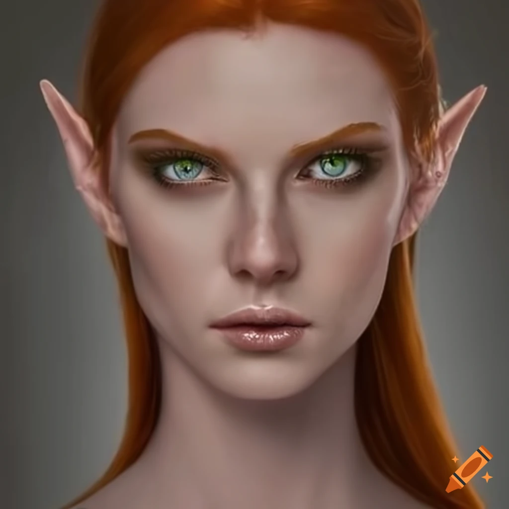 Portrait Of A Ginger Haired Elven Woman With Green Eyes On Craiyon