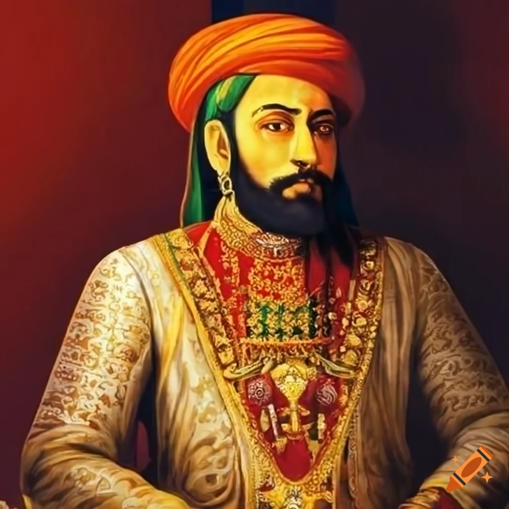 Indian painting of a wealthy indo-arab king in the throne room