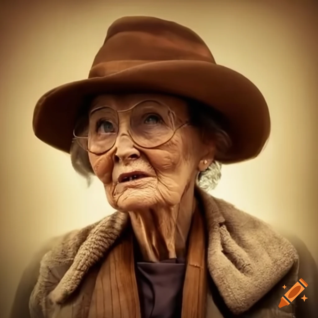 Portrayal of an old woman in a vintage western film on Craiyon
