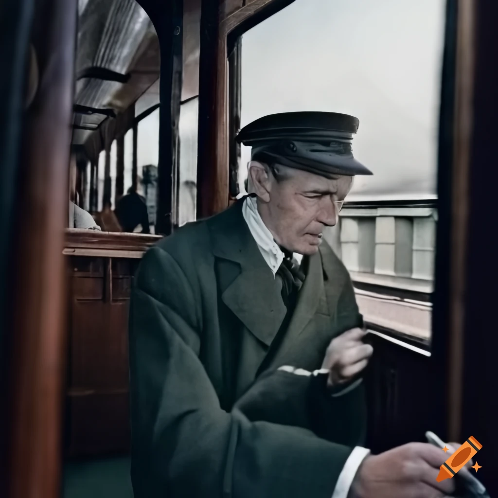 Realistic color portrait of a tram conductor in the 1940s on Craiyon