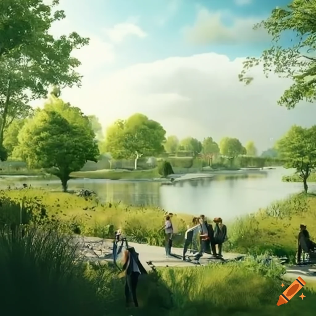 Modern urban park design with green spaces and recreational areas on ...