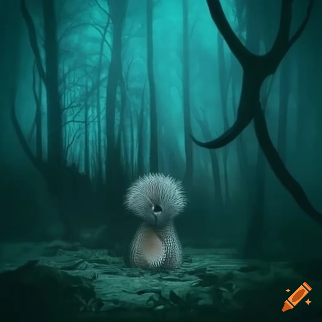 Surreal and fantastical scene of animal mutants in a strange forest ...