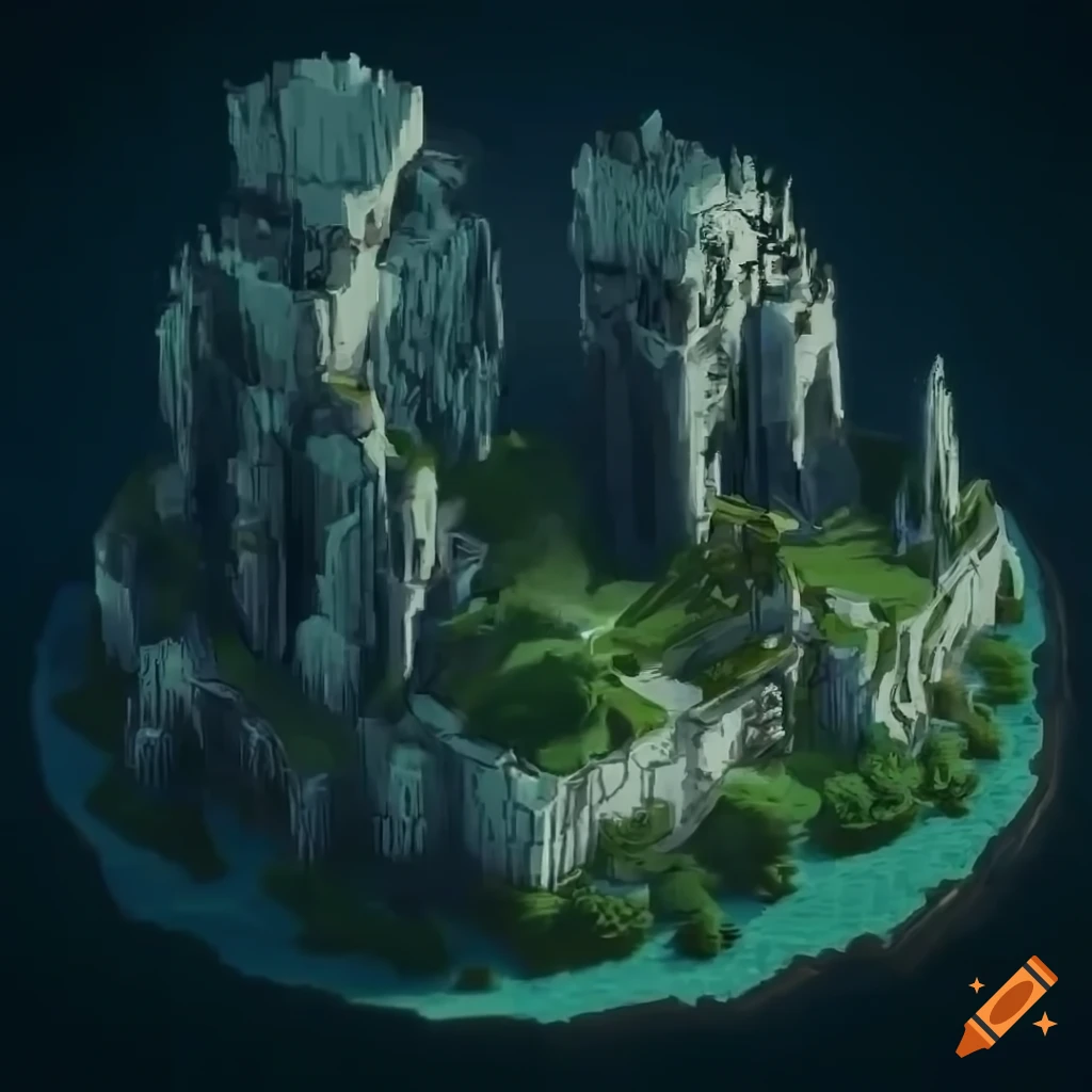 Detailed isometric concept art of an outdoor environment on Craiyon