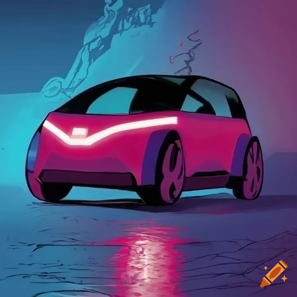 Comic book illustration of an electric car design