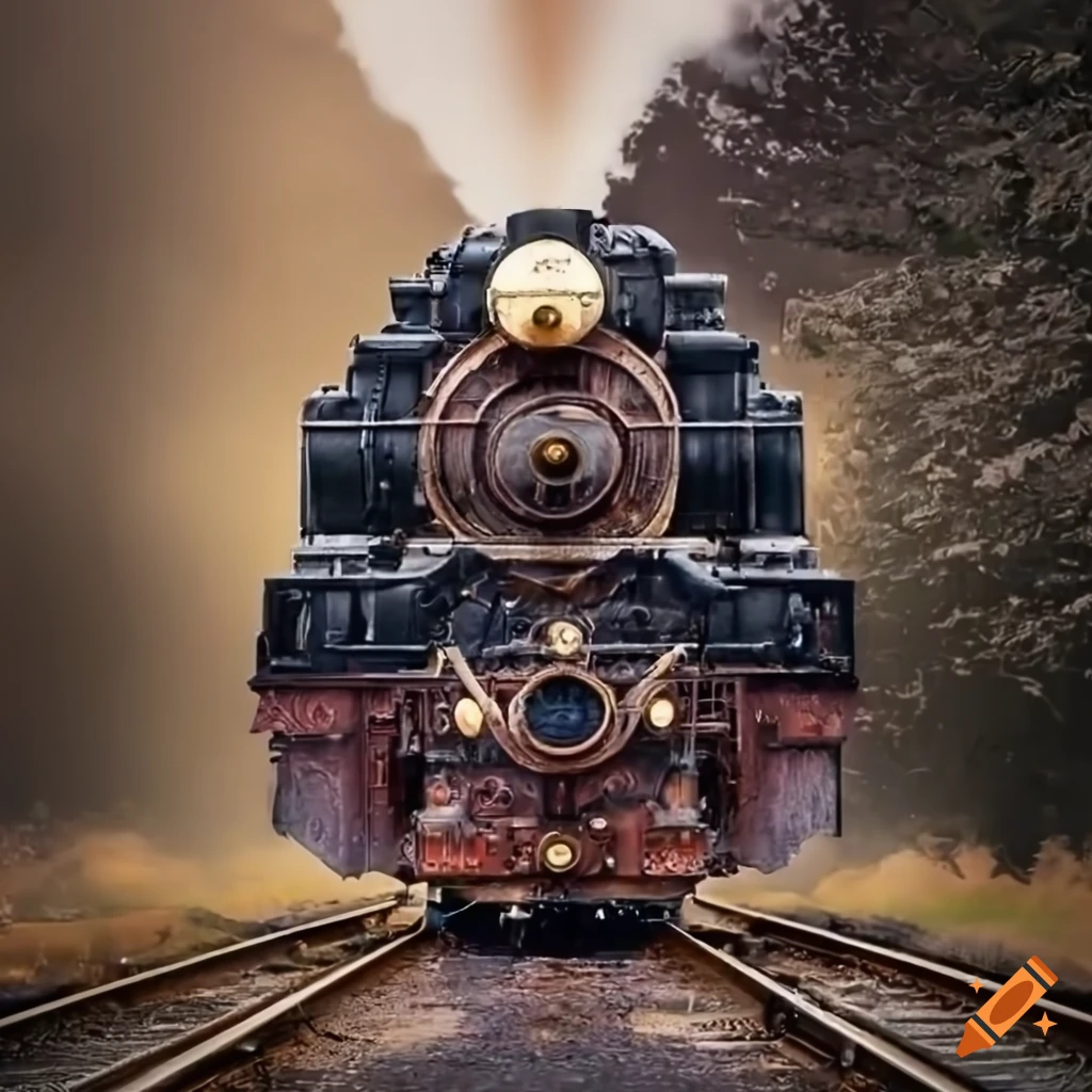 Steam engine in victorian city during harsh winter on Craiyon