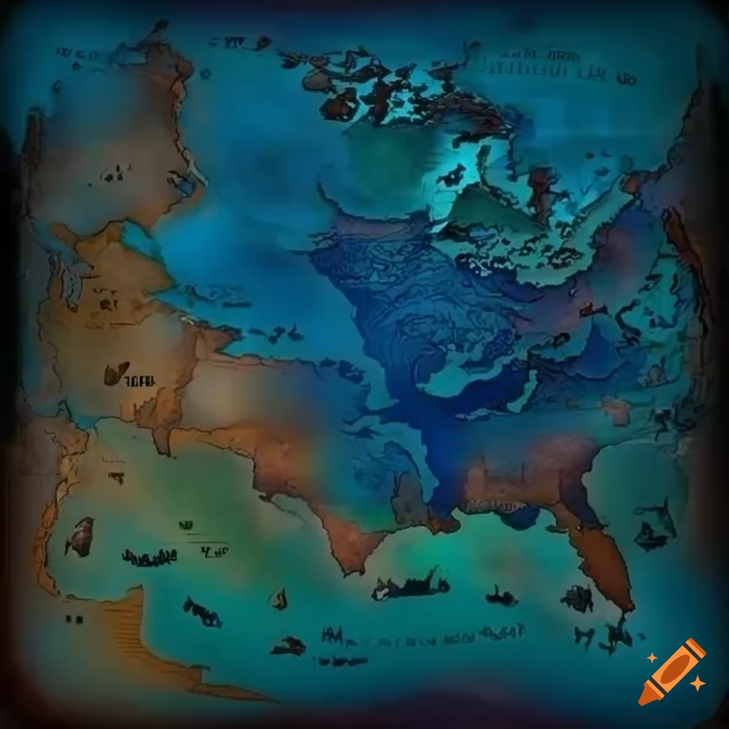 Colorful fantasy map of an imaginary world on Craiyon