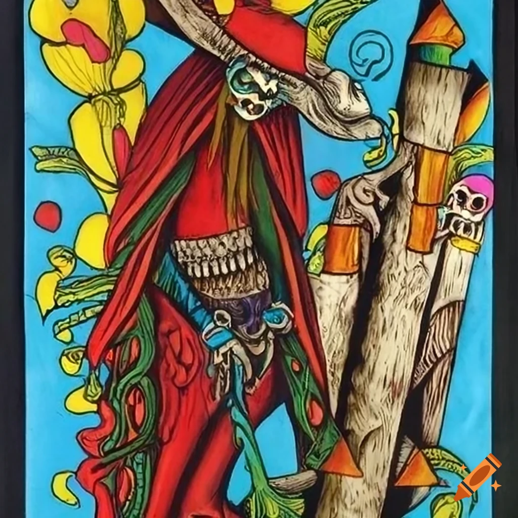 Colorful graphic art inspired by baba yaga santa muerte and mayan totem ...
