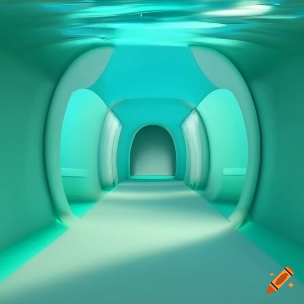 Surreal 3D rendering of an underwater spa with pools and waterfalls on ...