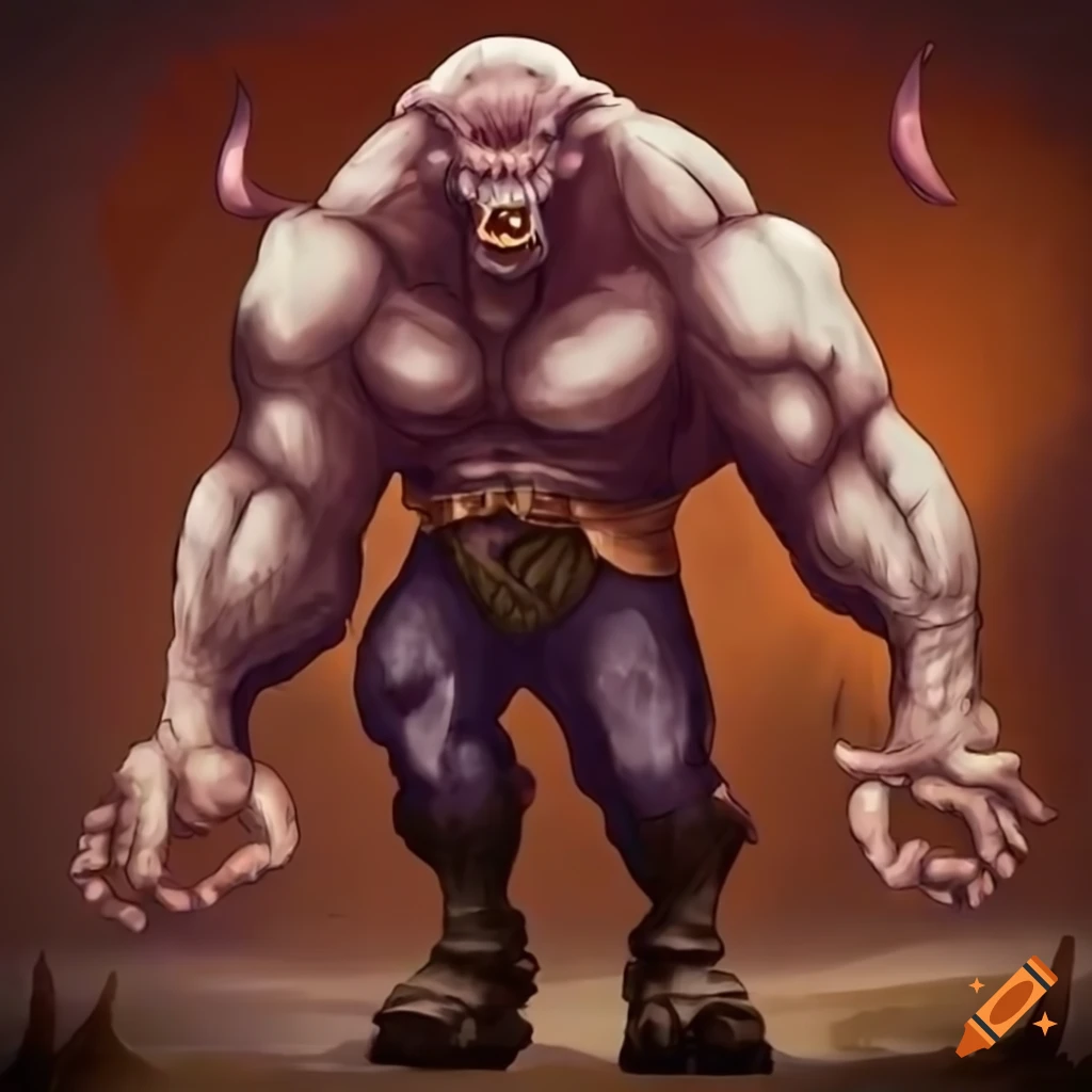 Anime-style illustration of a scary Trolloc character on Craiyon