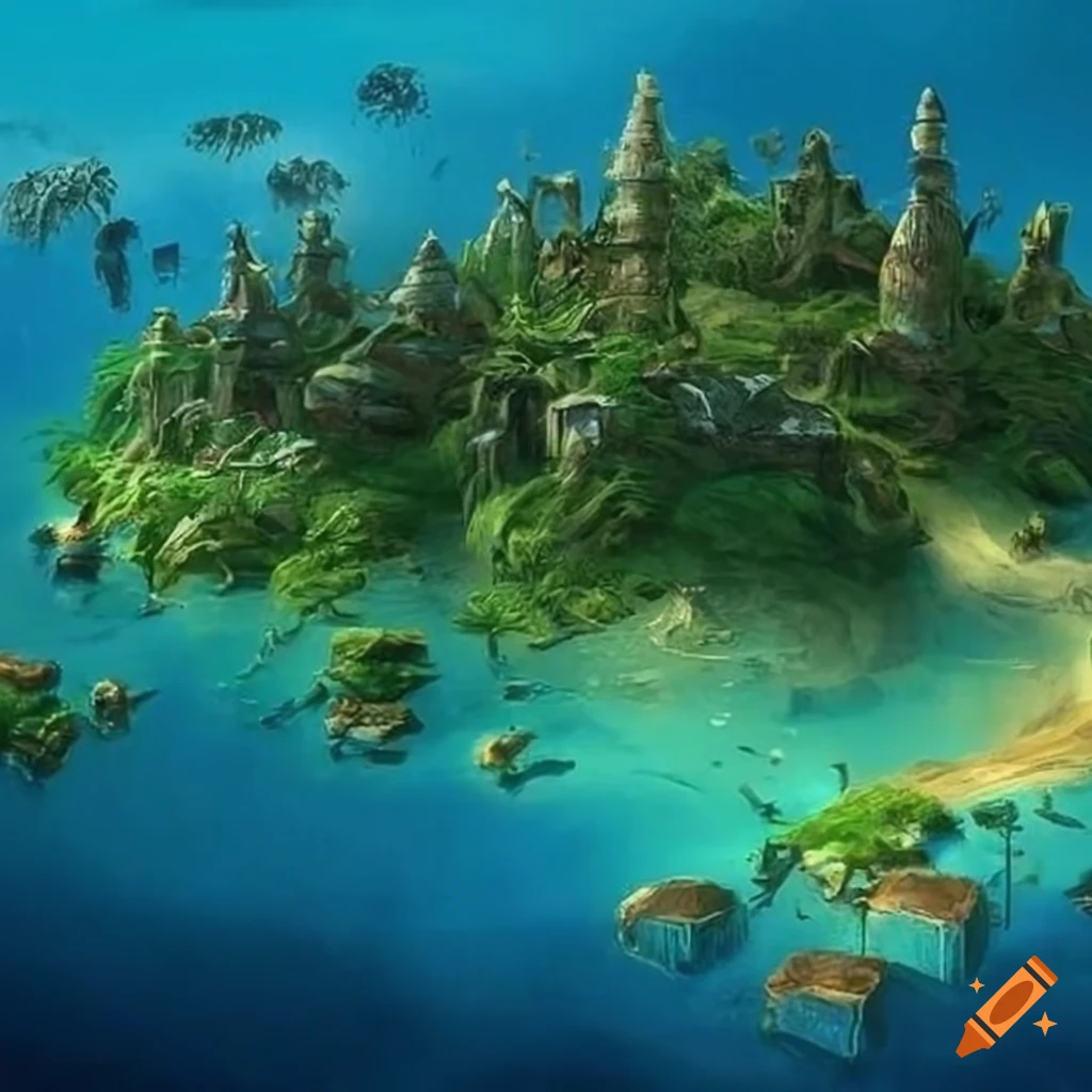 Image of a realistic fantasy ancient civilization on a tiny tropical continent on Craiyon