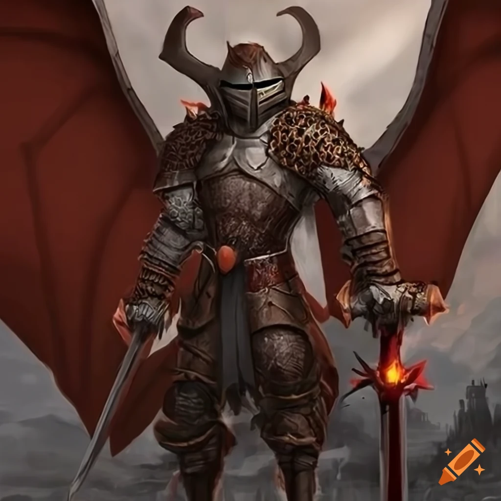 Fantasy artwork of a brown-armored gargoyle knight with a sword on Craiyon