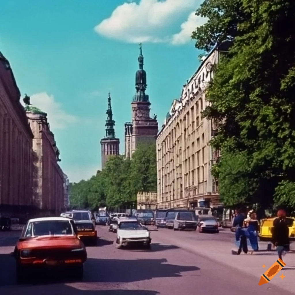 Vintage photograph of an Eastern European city street in the 90s on Craiyon