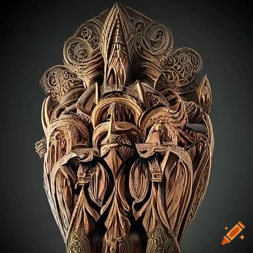 Detailed architectural stave carving in lord of the rings style on Craiyon