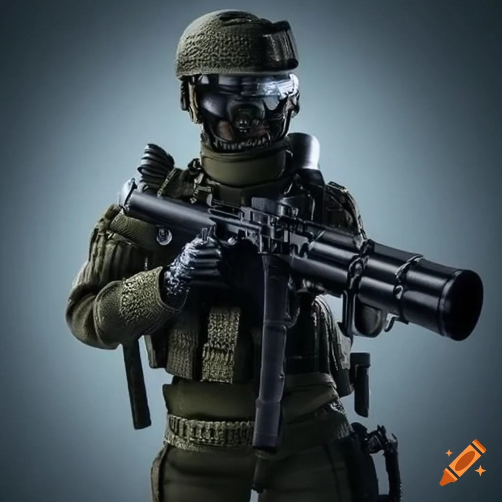 Image of a tactical doll with a powerful minigun on Craiyon