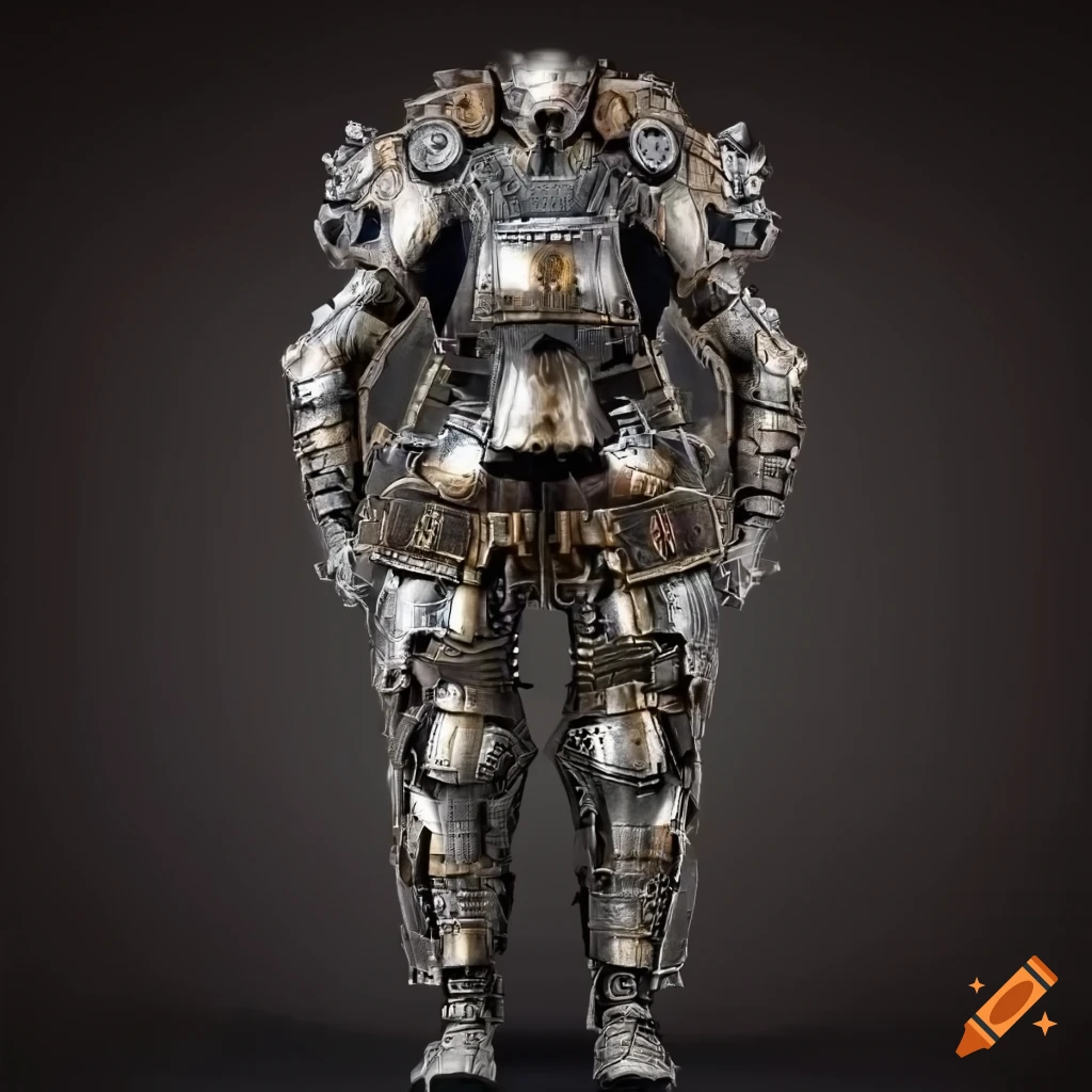 Retrofuturistic sci-fi soldiers in advanced armor in parade rest on Craiyon