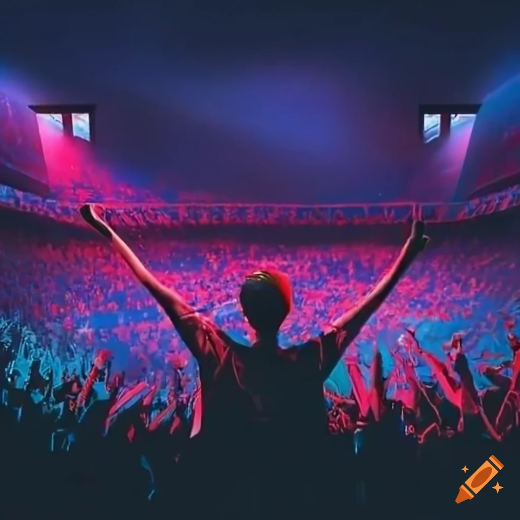 Crowd cheering at esports event in a stadium on Craiyon