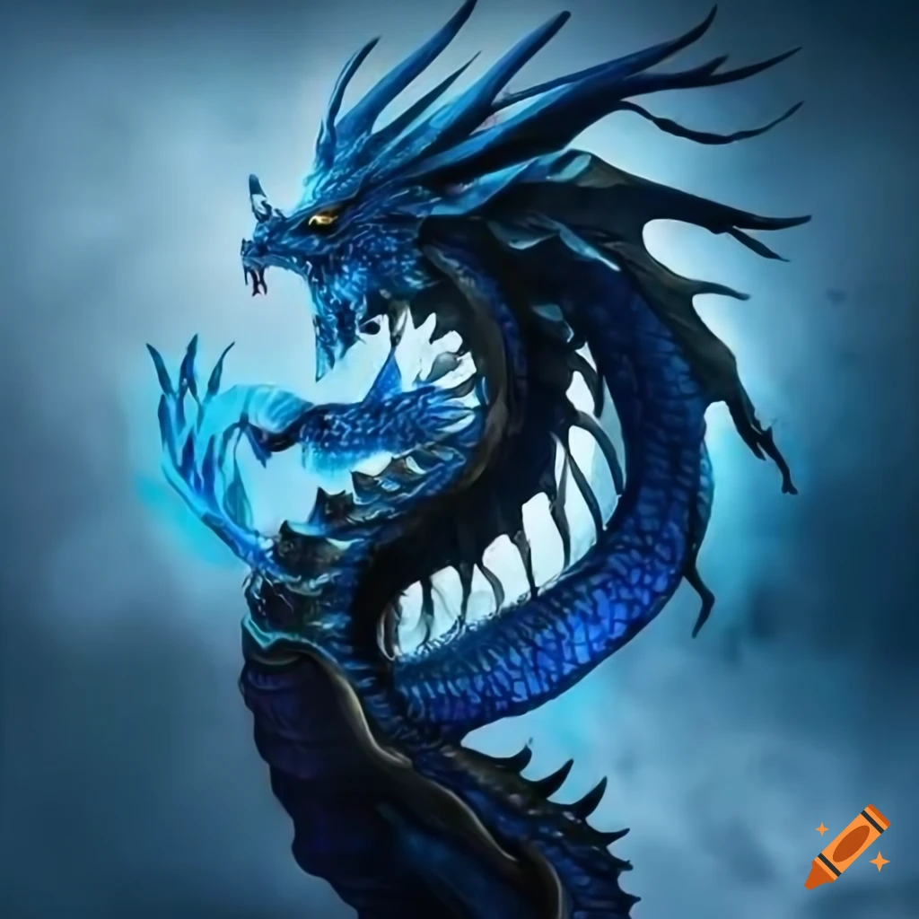 Majestic blue dragon with golden horns on Craiyon