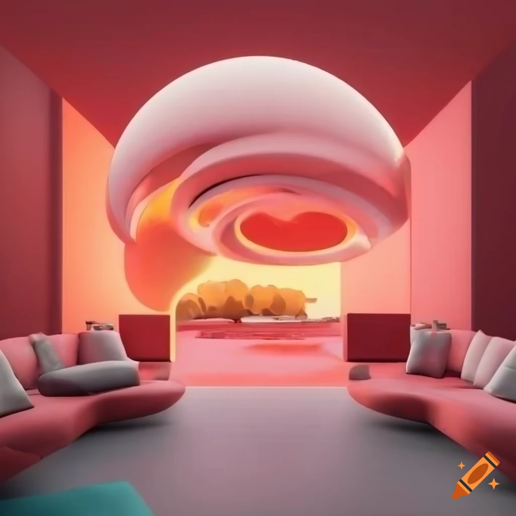 Surreal architecture with flowing forms and salmon sunset colors on Craiyon