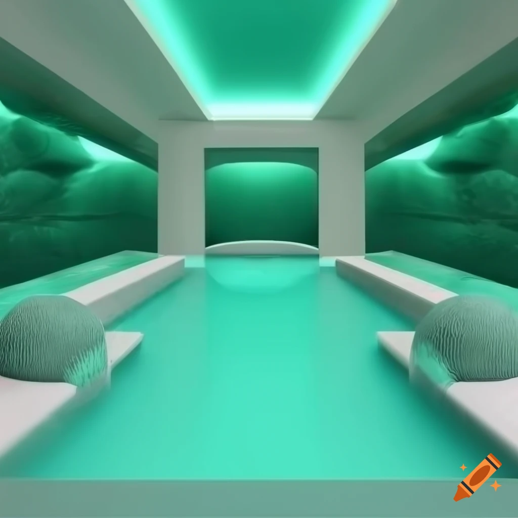 3D architecture rendering of a spa interior with waterfalls on Craiyon