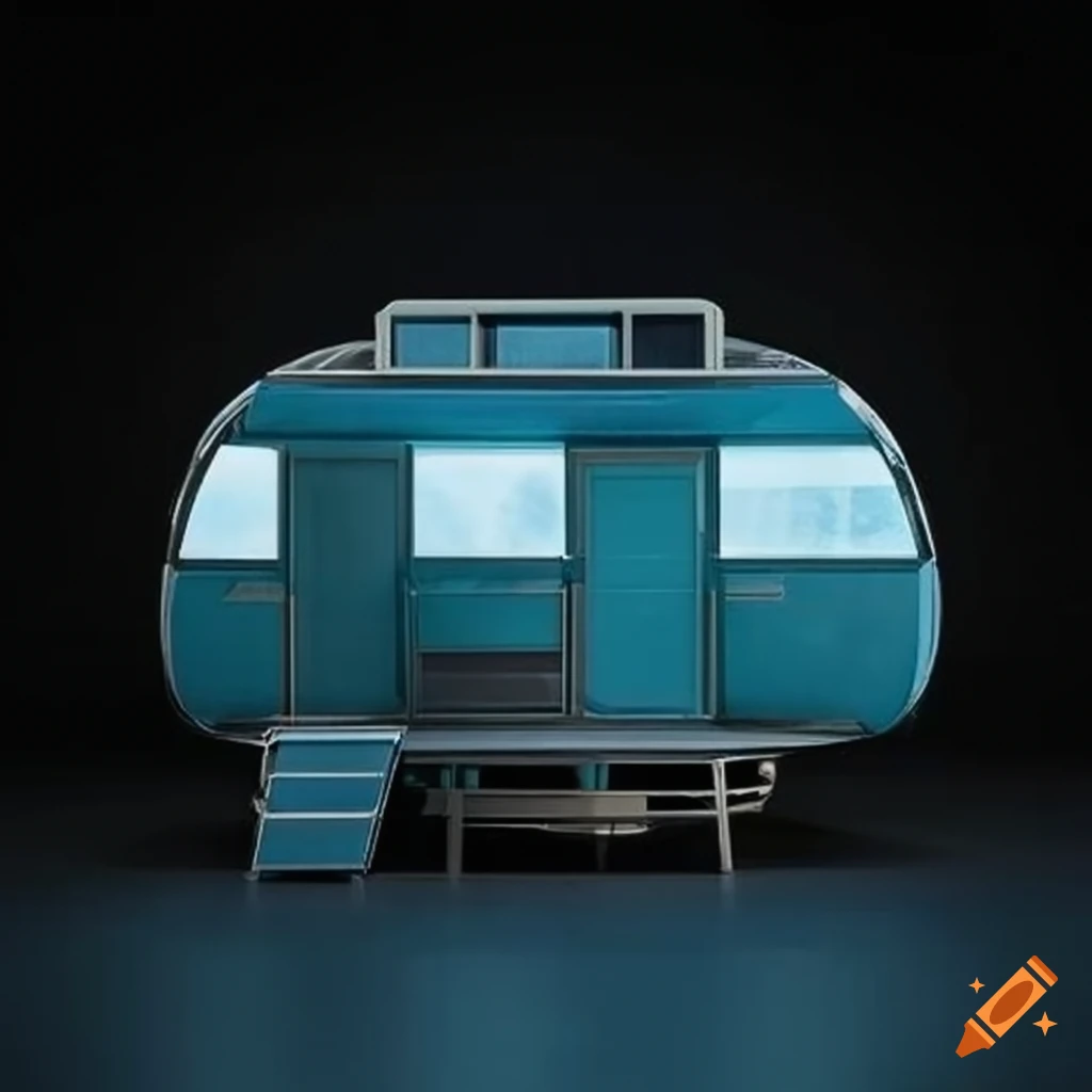 Retro futuristic modular pop-up camper in scandinavian cyberpunk style ...