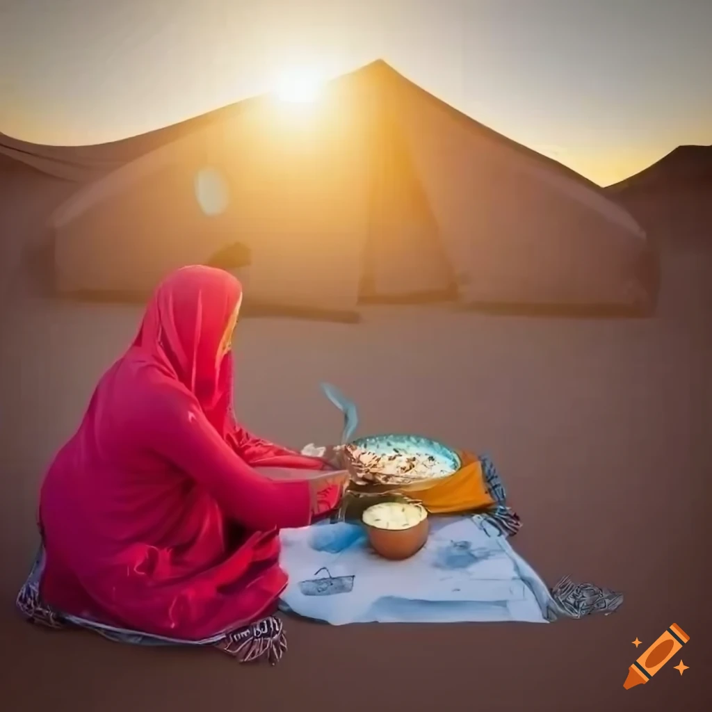 Artwork of arabian women cooking under the sun on Craiyon