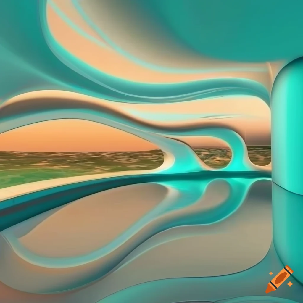 3d rendered surreal living room with computer workspace and pool ...