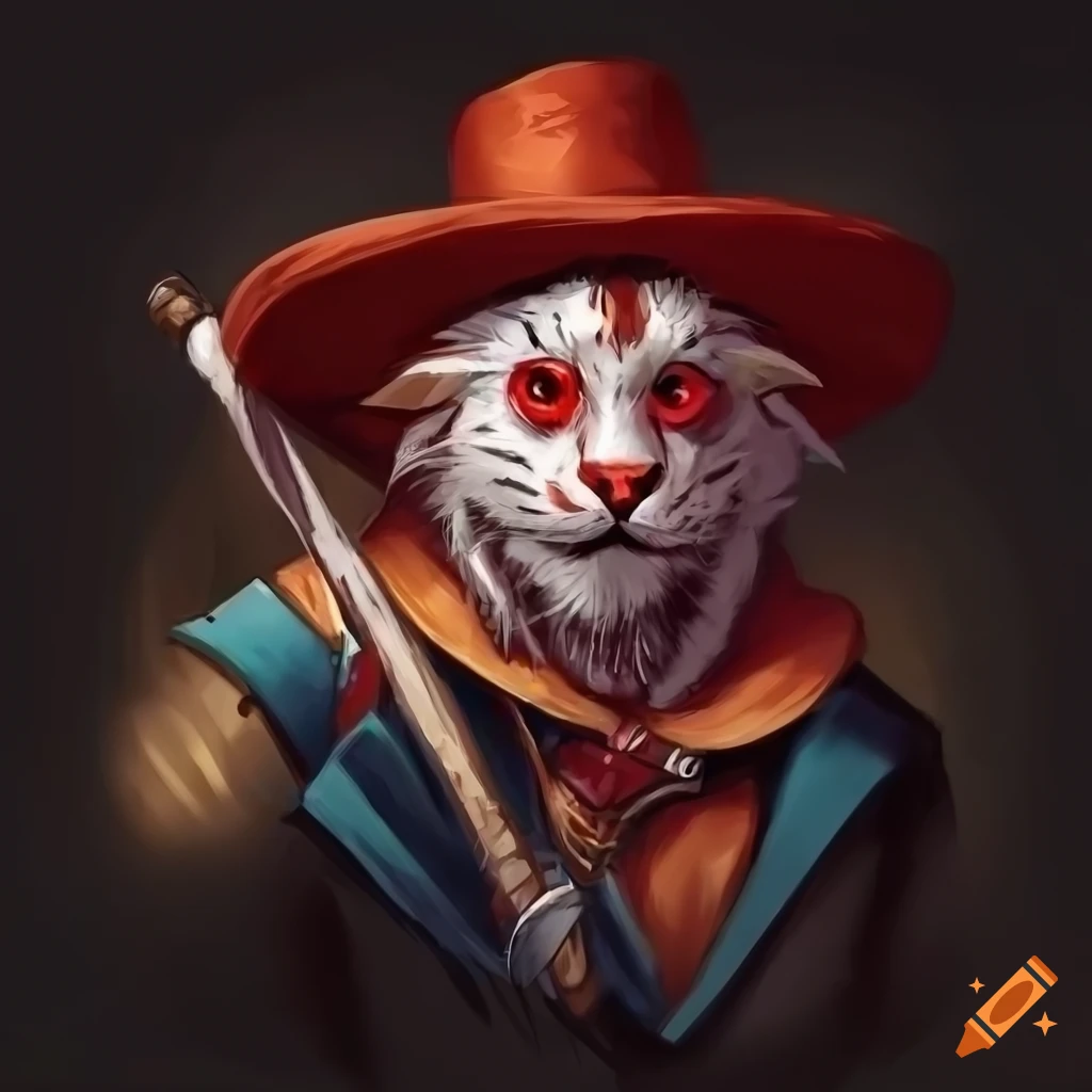 Dnd character portrait of an albino tiger with red glasses and sombrero ...