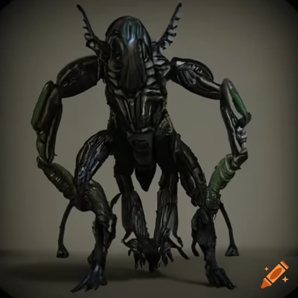 Cybernetic mantis-inspired alien creature
