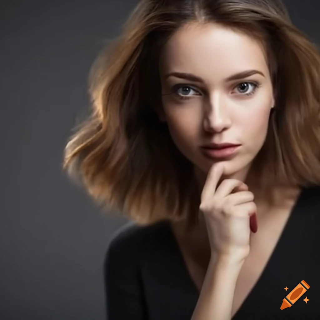 Portrait of a pensive 25-year-old with auburn bob hairstyle and ...