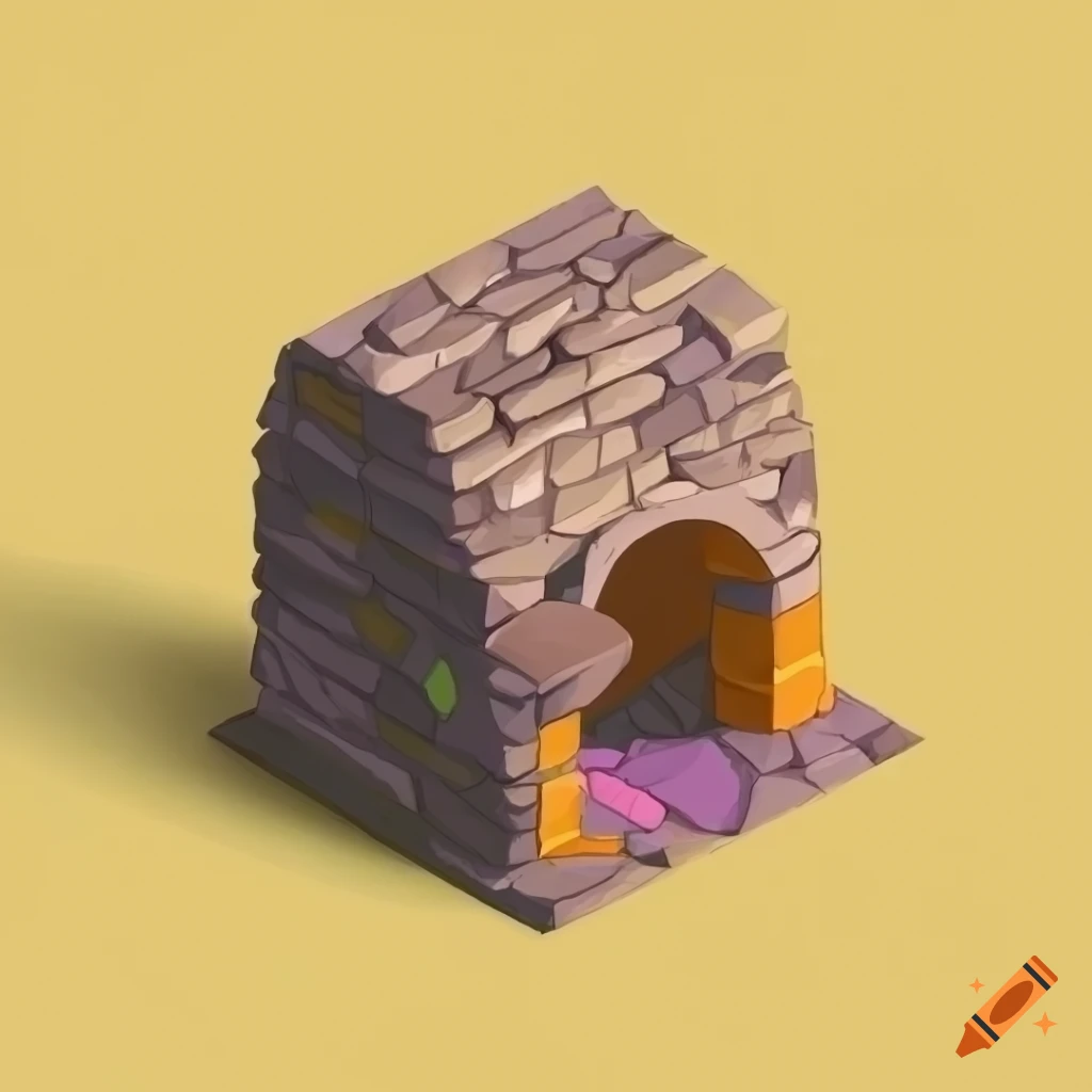 Isometric view of a serene monastic beehive cell in a forest clearing ...
