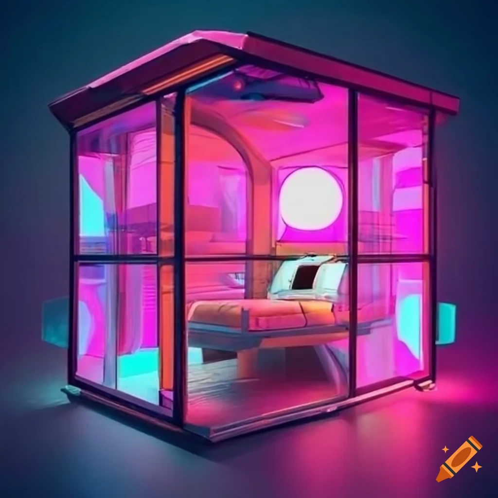 Retro futuristic cyberpunk modular pop up camper on Craiyon