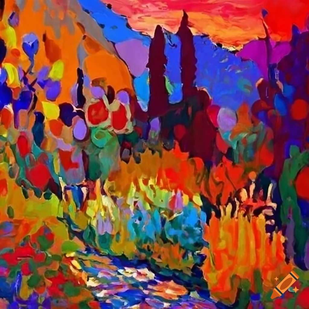 Fauvism style painting of a berber garden